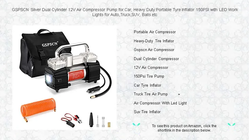 GSPSCN Silver Dual Cylinder 12V Air Compressor Pump for Car, Heavy Duty ...
