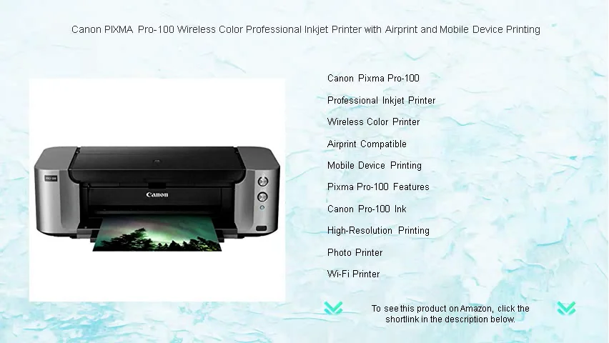 Canon PIXMA Pro-100 Wireless Color Professional Inkjet Printer with ...