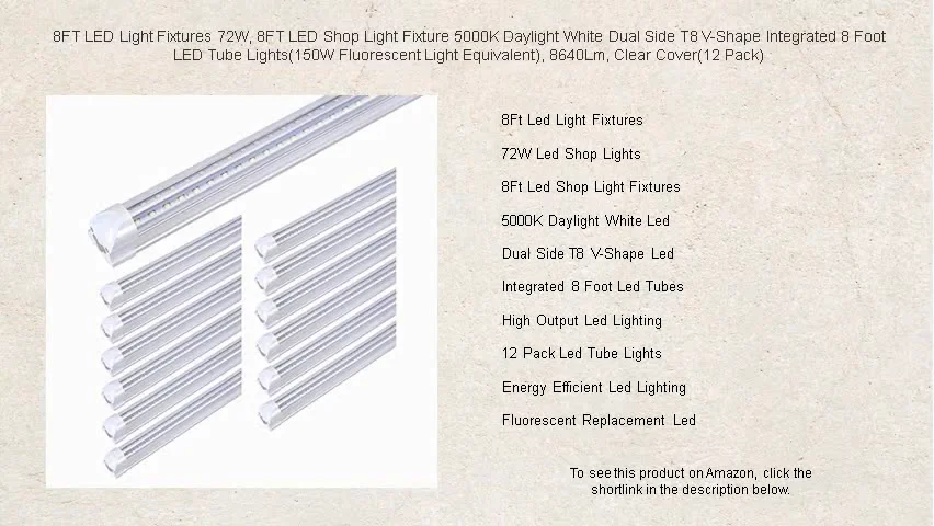 8FT LED Light Fixtures 72W, 8FT LED Shop Light Fixture 5000K Daylight ...