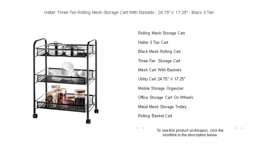 Halter Three Tier Rolling Mesh Storage Cart With Baskets - 24.75" X 17. ...