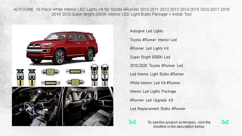 AUTOGINE 16 Piece White Interior LED Lights Kit for Toyota 4Runner 2010 ...