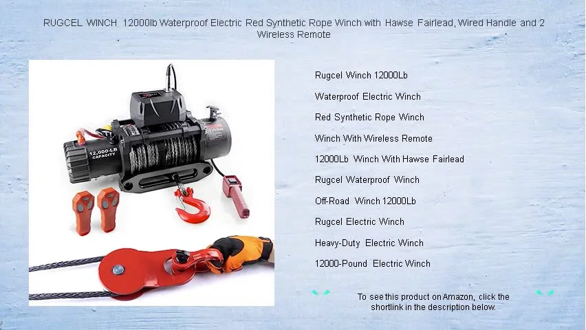 RUGCEL WINCH 12000lb Waterproof Electric Red Synthetic Rope Winch with ...