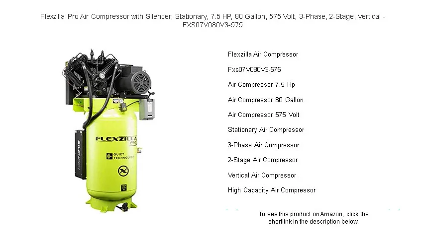 Flexzilla Pro Air Compressor with Silencer, Stationary, 7.5 HP, 80 ...