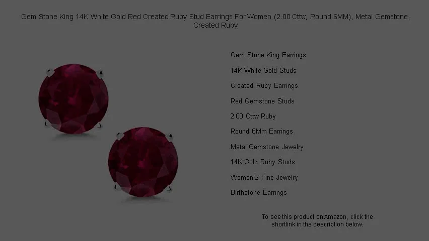 Gem Stone King 14K White Gold Red Created Ruby Stud Earrings For Women (2.00 Cttw, Round 6MM ...