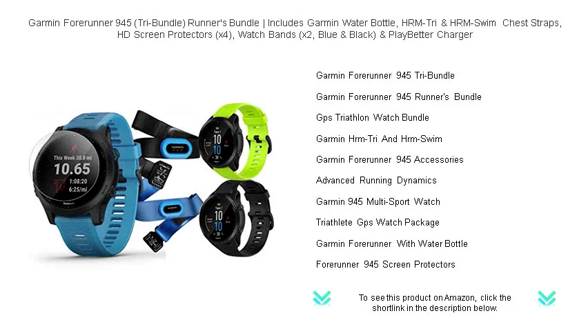 Garmin Forerunner 945 (Tri-Bundle) Runner's Bundle | Includes Garmin Water Bottle, HRM-Tri & HRM ...