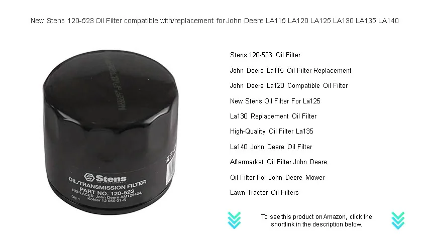 New Stens 120-523 Oil Filter compatible with/replacement for John Deere ...
