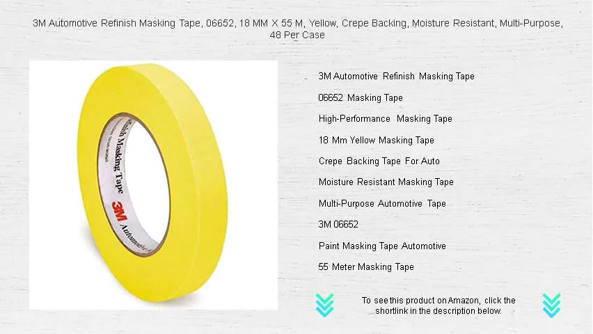 3M Automotive Refinish Masking Tape, 06652, 18 MM X 55 M, Yellow, Crepe ...