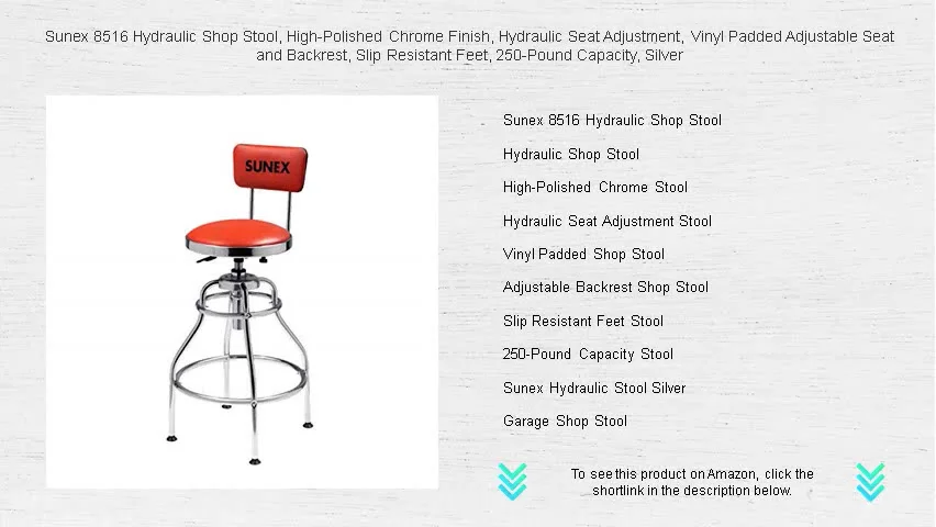 Sunex 8516 Hydraulic Shop Stool, High-Polished Chrome Finish, Hydraulic ...