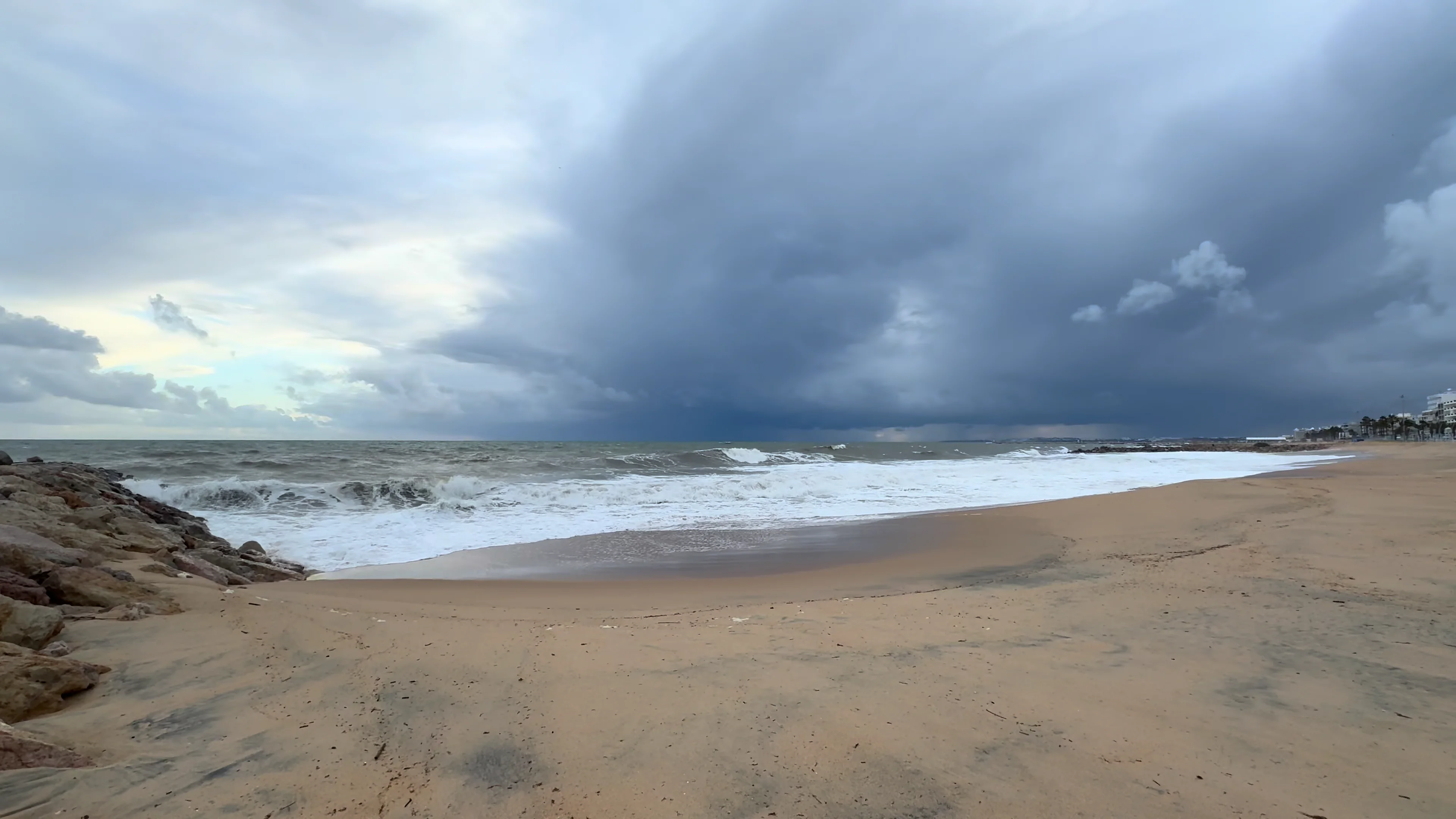 Watch 4K HDR Virtual Walk - Stormy Beach - Quarteira Beach - Portugal ...