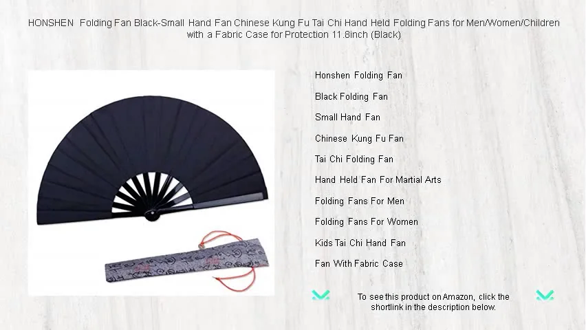 HONSHEN Folding Fan Black-Small Hand Fan Chinese Kung Fu Tai Chi Hand ...