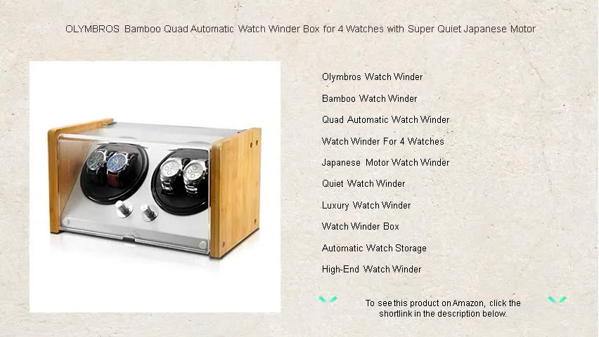 OLYMBROS Bamboo Quad Automatic Watch Winder Box for 4 Watches with ...