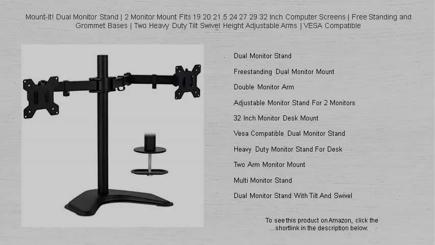 Mount-It! Dual Monitor Stand | 2 Monitor Mount Fits 19 20 21.5 24 27 29 ...
