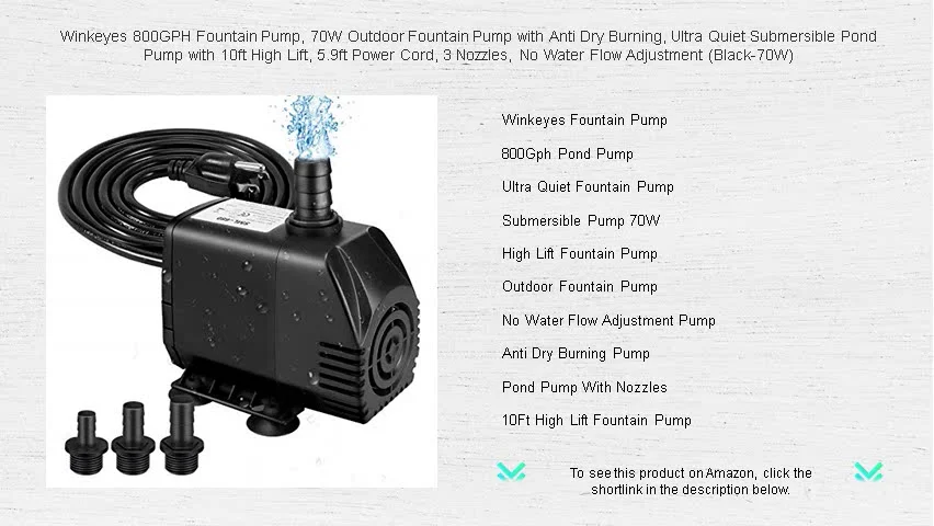 Winkeyes 800GPH Fountain Pump, 70W Outdoor Fountain Pump with Anti Dry ...