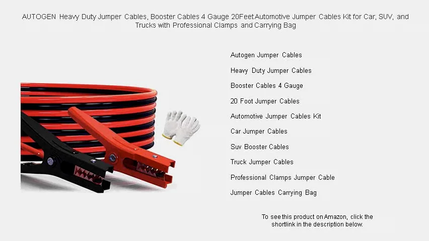 AUTOGEN Heavy Duty Jumper Cables, Booster Cables 4 Gauge 20Feet ...
