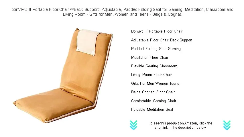 bonVIVO II Portable Floor Chair w/Back Support - Adjustable, Padded Folding Seat for Gaming ...