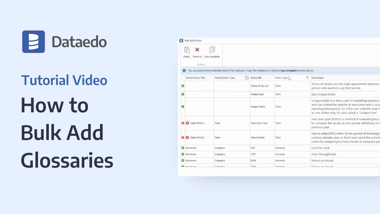 Dataedo Tutorials - How to Bulk Add Glossaries on Vimeo