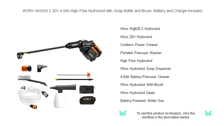 WORX WG630.2 20V 4.0Ah High Flow Hydroshot with Soap Bottle and Brush ...