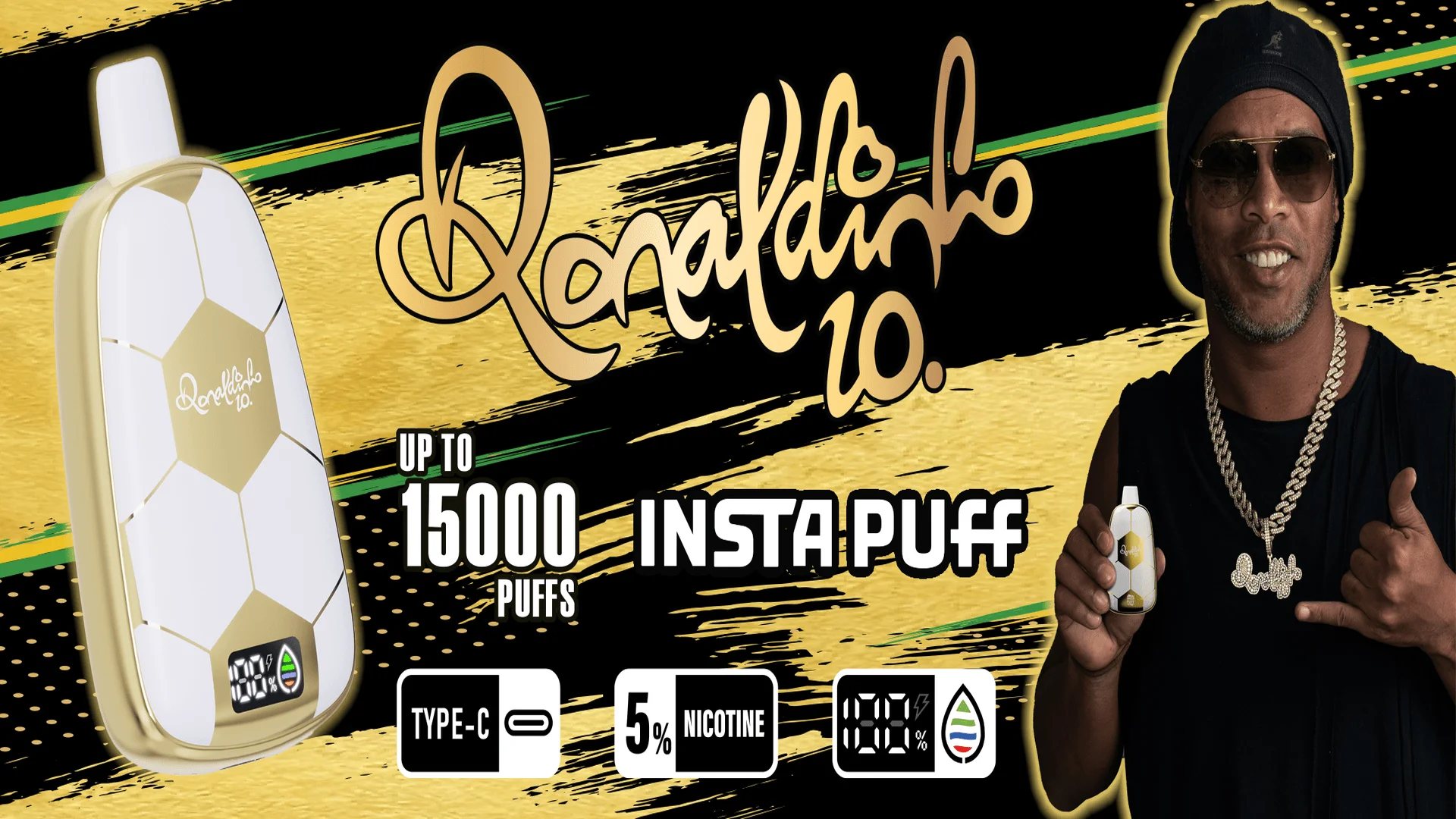 Insta Puff x Ronaldinho 10 15K Disposable Vape | Football-Style Design ...