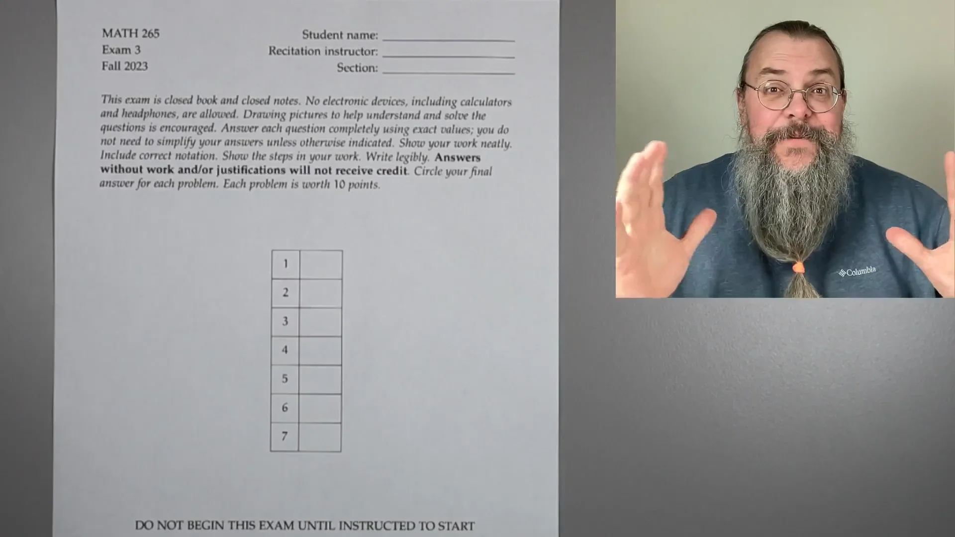 Calc 3, Exam 3 walkthrough (Fall 2023)