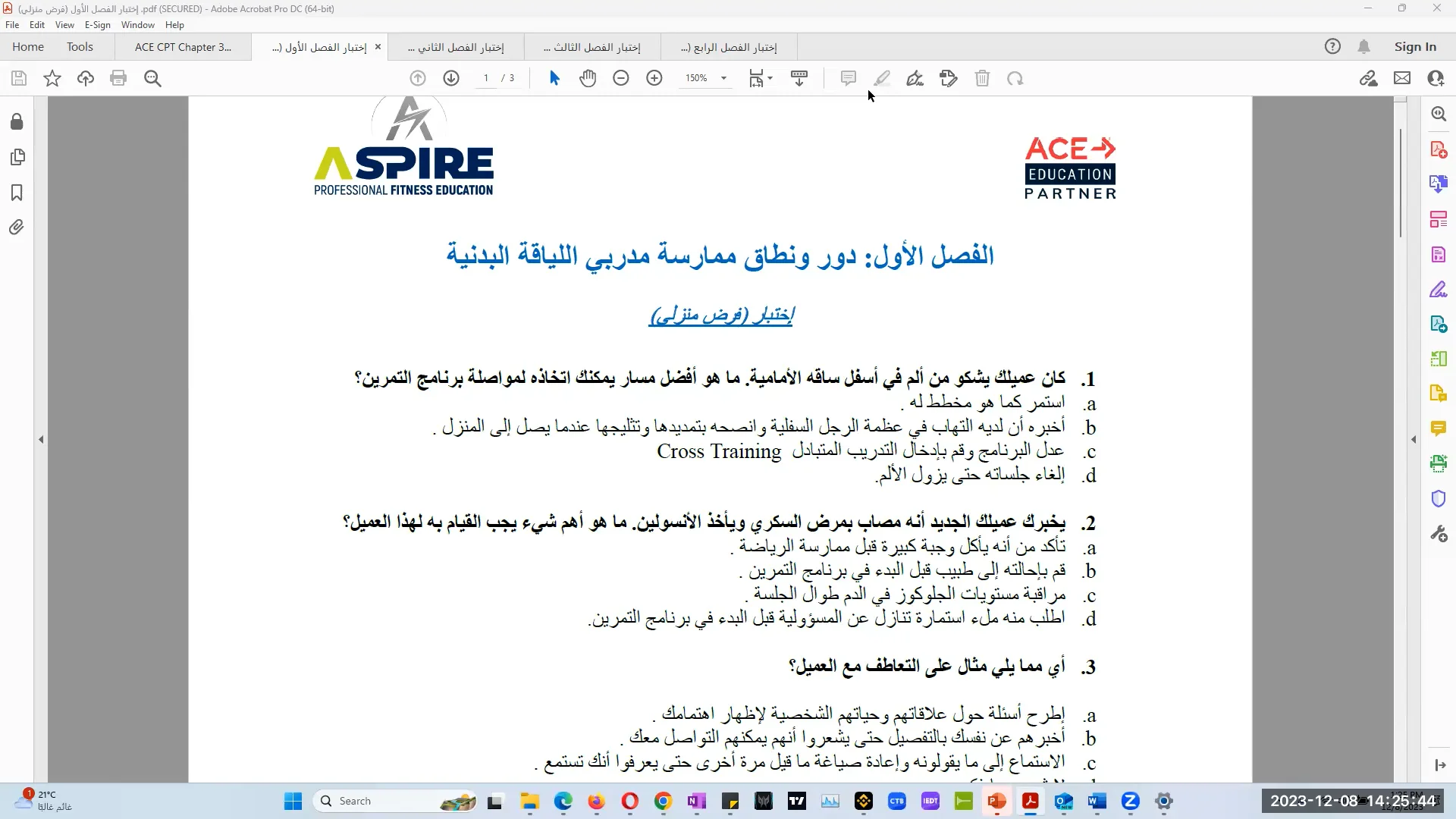ACE CPT Chapters Practice Exams Revision Day 1 (Exam 1 - 4)