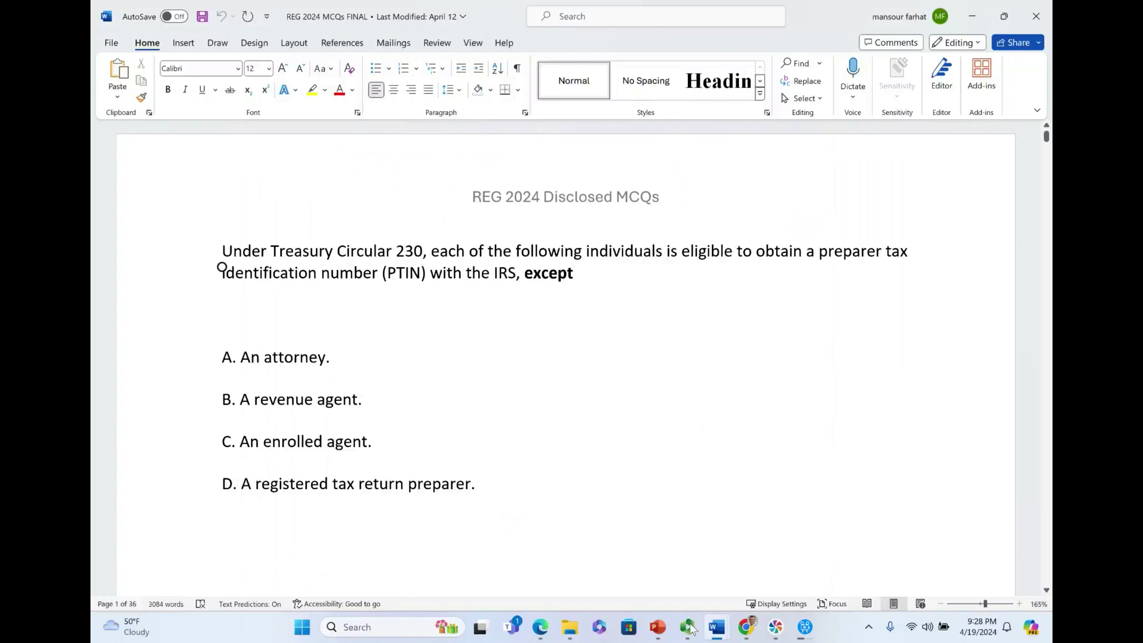 AICPA REG MCQ 2024 on Vimeo