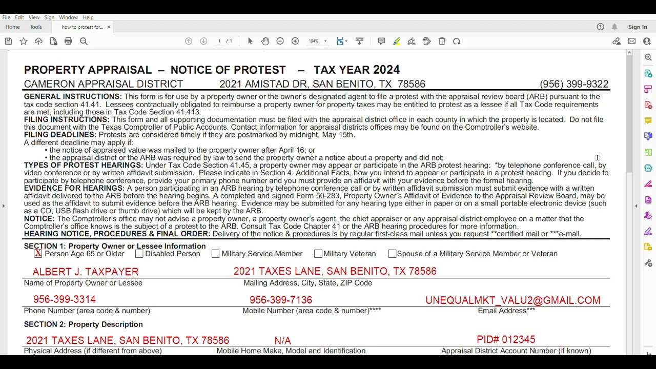 Cameron Appraisal District - How-To-Protest