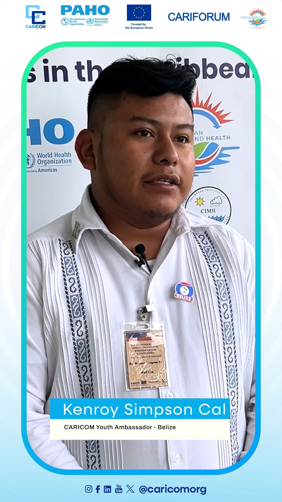 Kenroy Simpson Cal - CARICOM Youth Ambassador - Belize on CCH Training