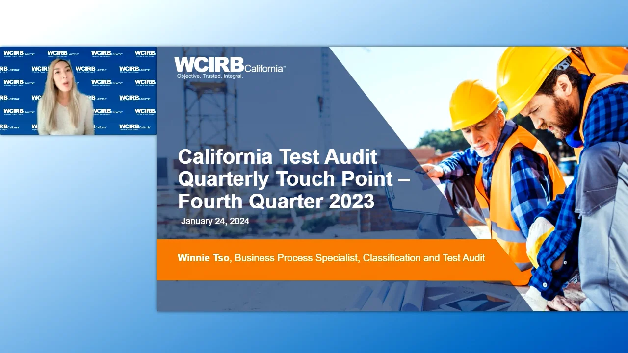 WCIRB Test Audit Quarterly Touch Point – Fourth Quarter 2023 on Vimeo