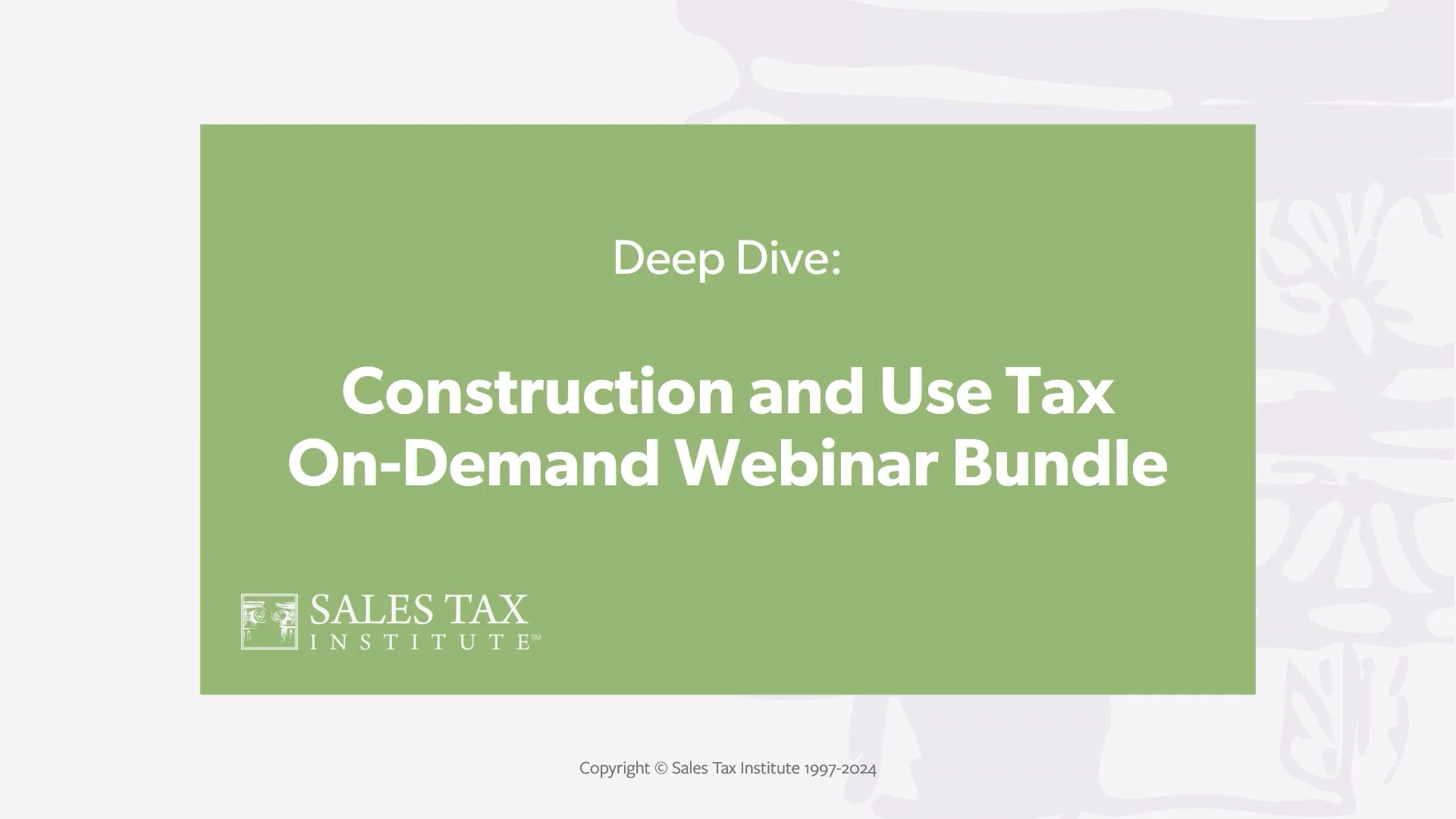 Watch Deep Dive: Construction and Use Tax On-Demand Webinar Bundle Online | Vimeo On Demand on Vimeo