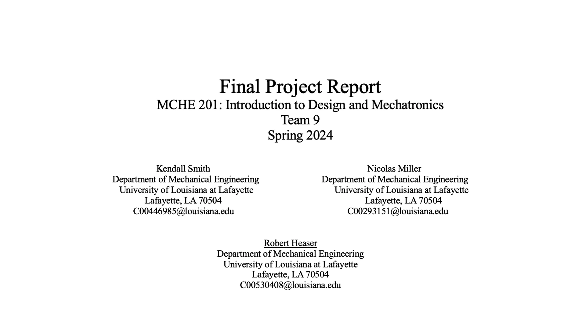 MCHE 201 - Final Project Presentation Team 9