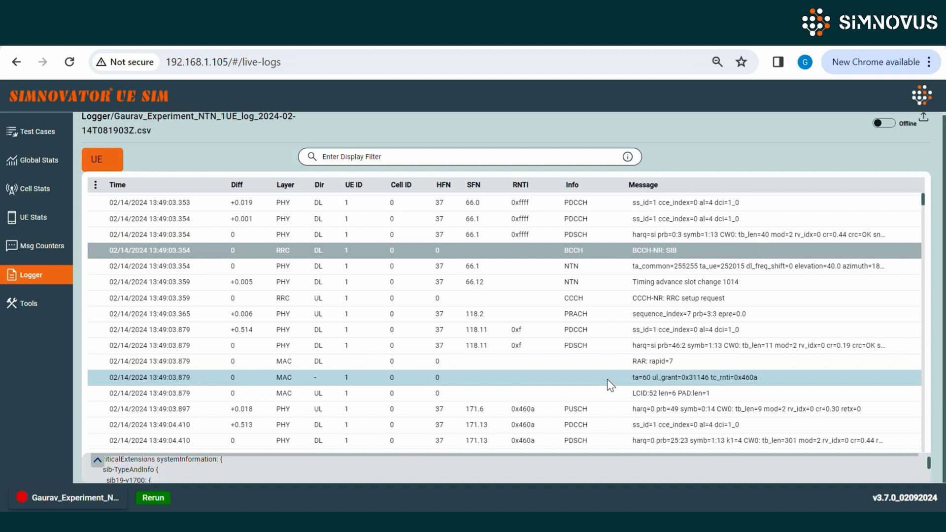NTN Validation with Simnovus UE Simulator on Vimeo