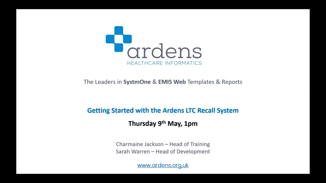 Ardens EMIS - Getting Started with the Ardens LTC Recall System on Vimeo