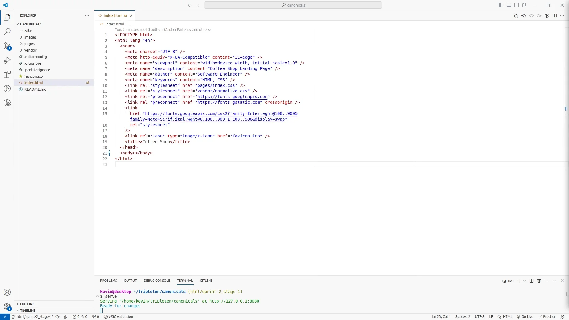 Project 2 Stage 1 Part 3. Setting up the HTML body on Vimeo