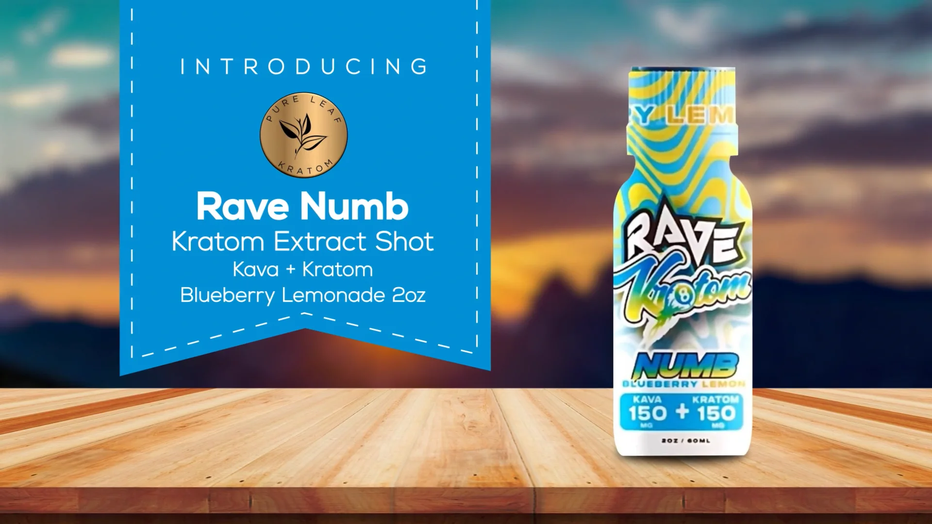 Rave Kratom Extract Shot Kava + Kratom Numb Blueberry Lemonade 2oz