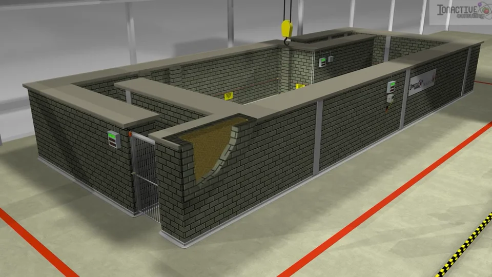 Industrial radiography in a large enclosure, open-topped (video)