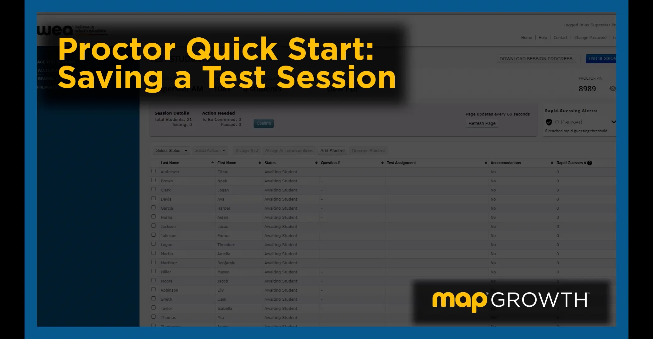 Proctor Quick Start - Saving a Test Session