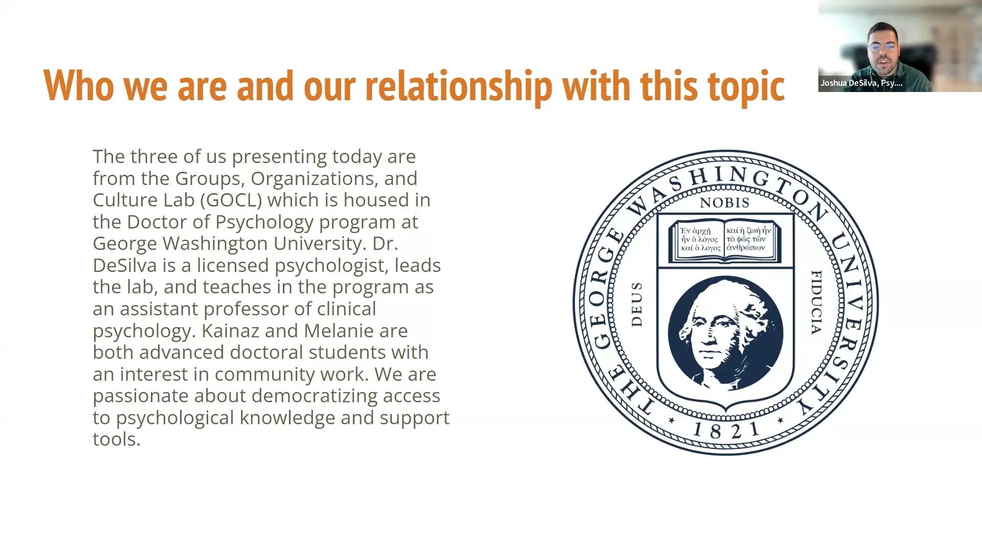 Self-Compassion Training with Dr. Joshua DeSilva, Psy.D., CGP, George ...