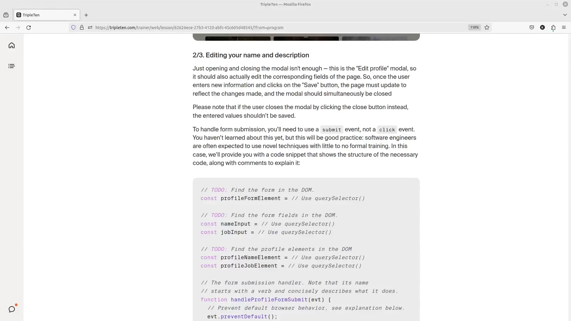 Project 4 Final Stage. Submitting the Form