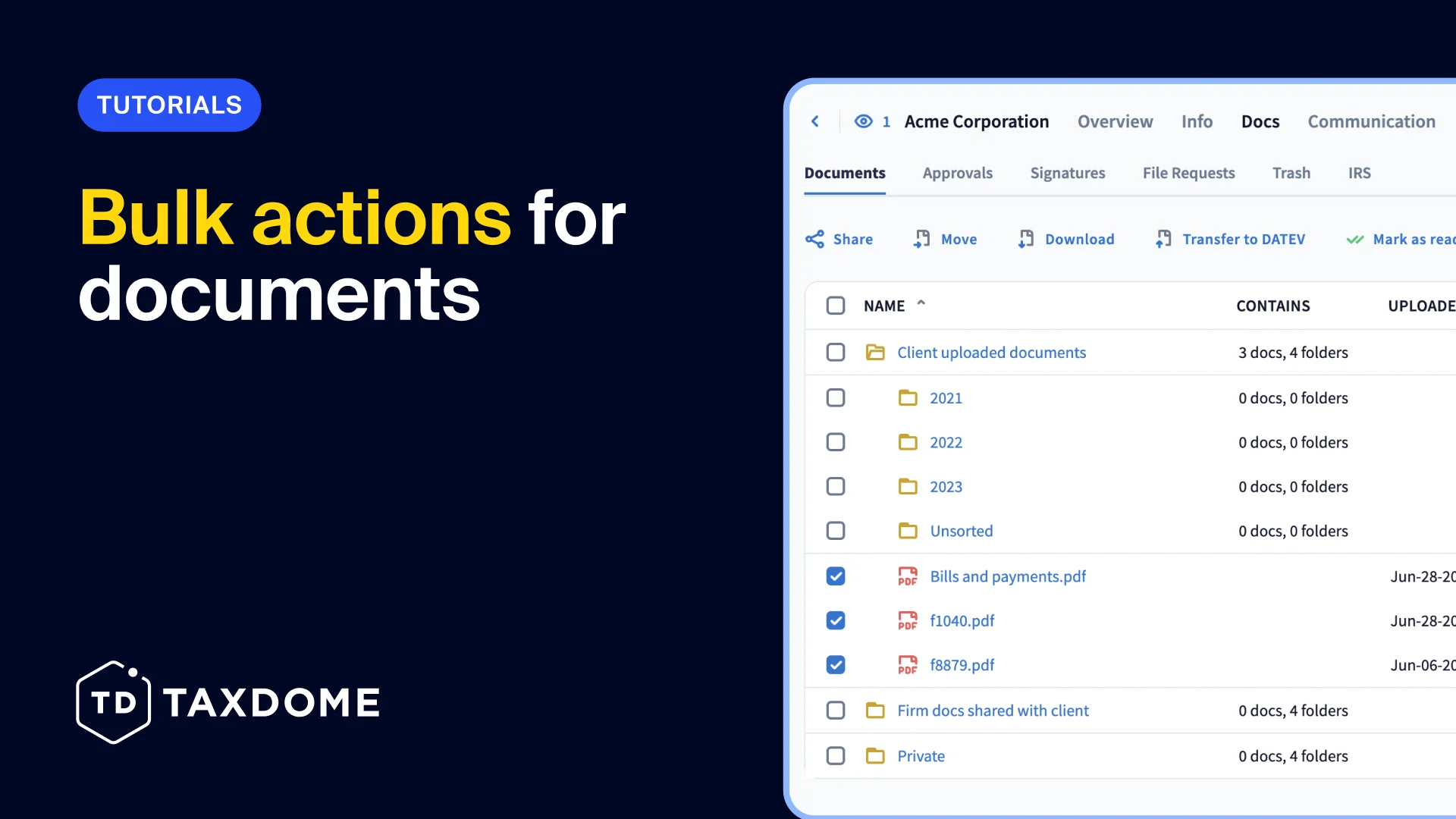 Bulk actions for documents on Vimeo