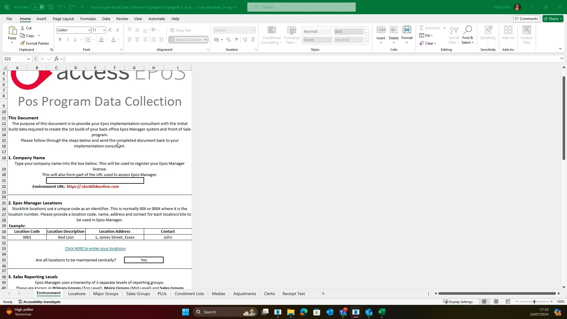 Completing the Access EPOS Set Up Document - Second Draft