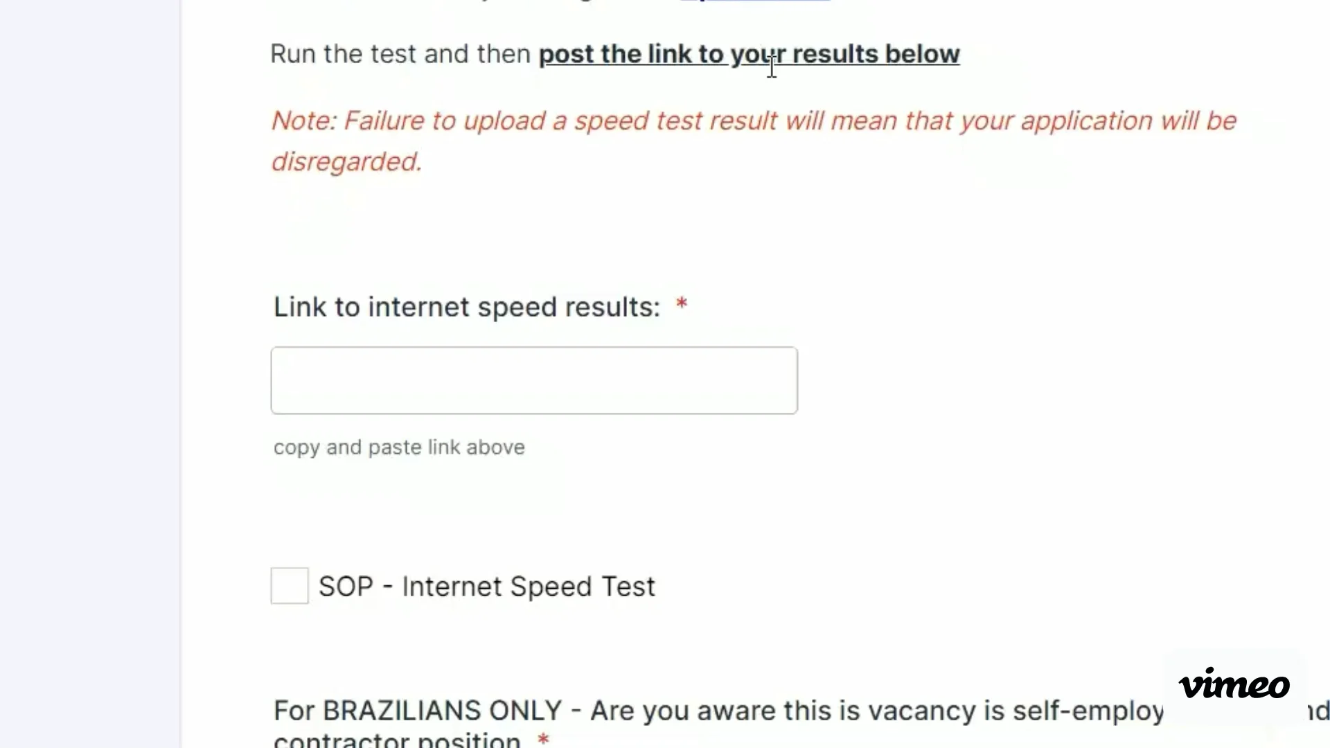 SOP - Internet Speed Test - Job Application