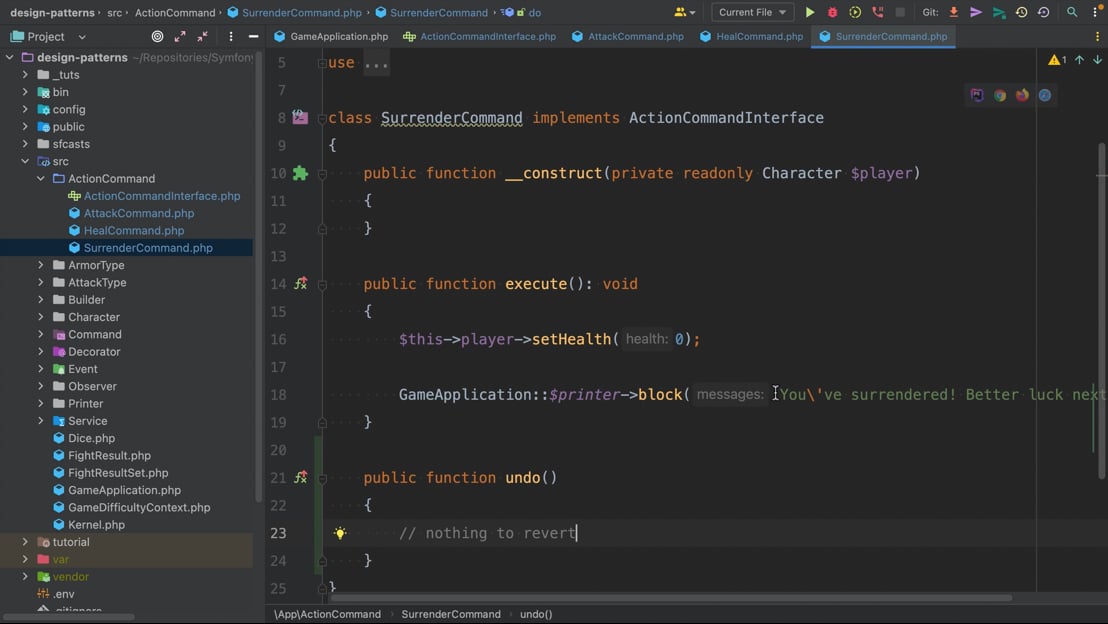 Undoing Action Commands > Design Patterns Episode 2 | SymfonyCasts