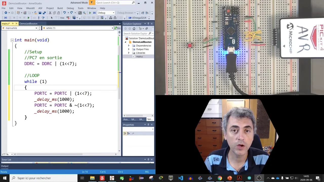 Démonstration de programmation C dans Atmel Studio 7 sur un Arduino ...