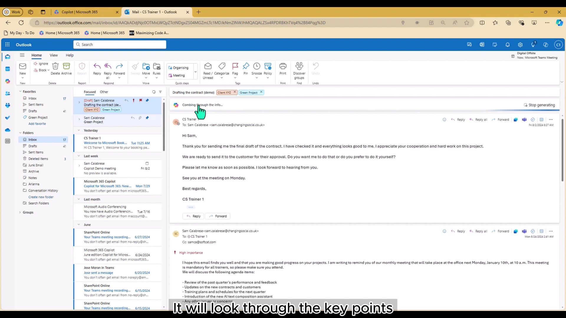 Use Copilot to summarize long email threads