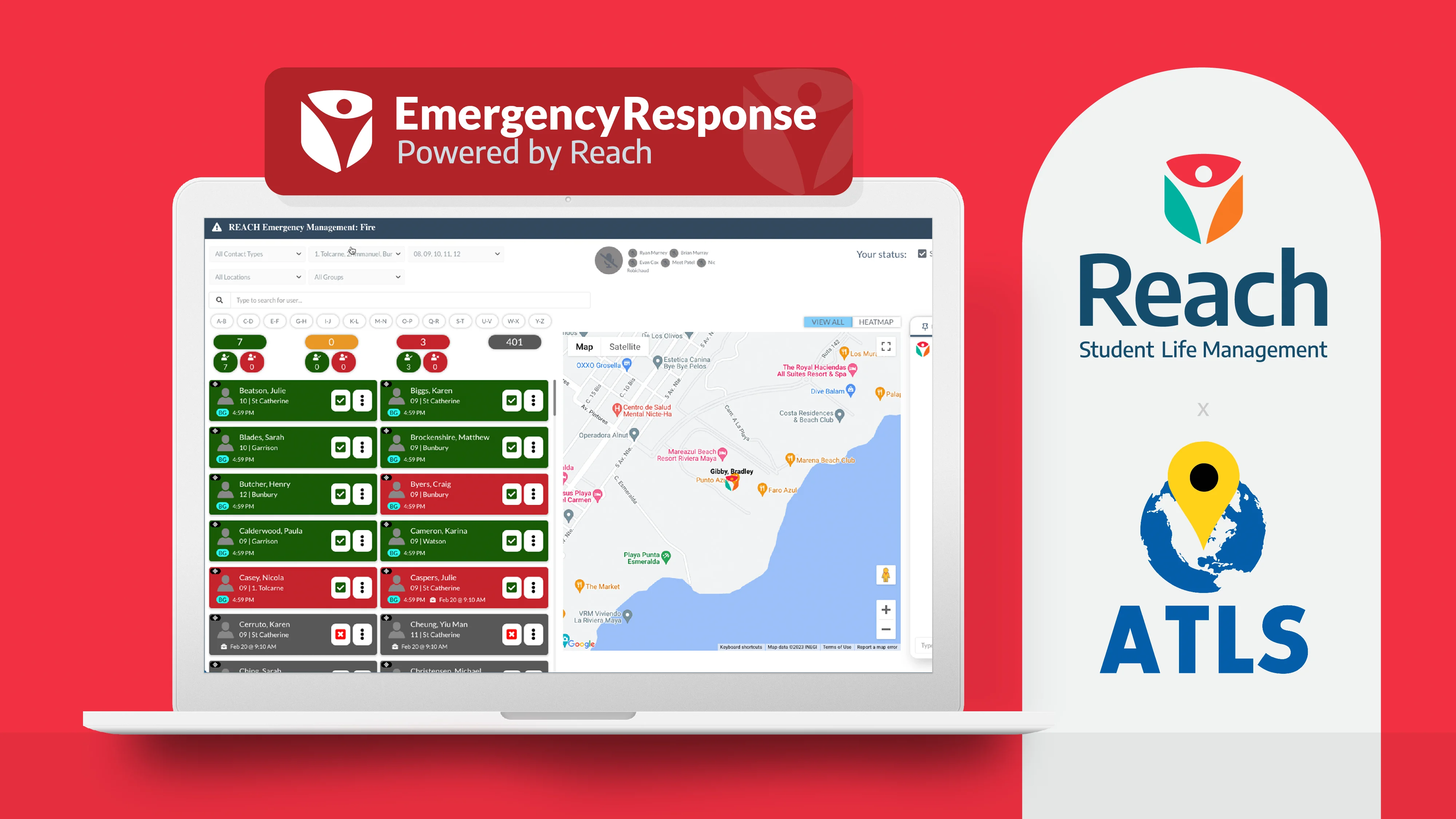 Emergency Response powered by Reach, featuring ATLS location