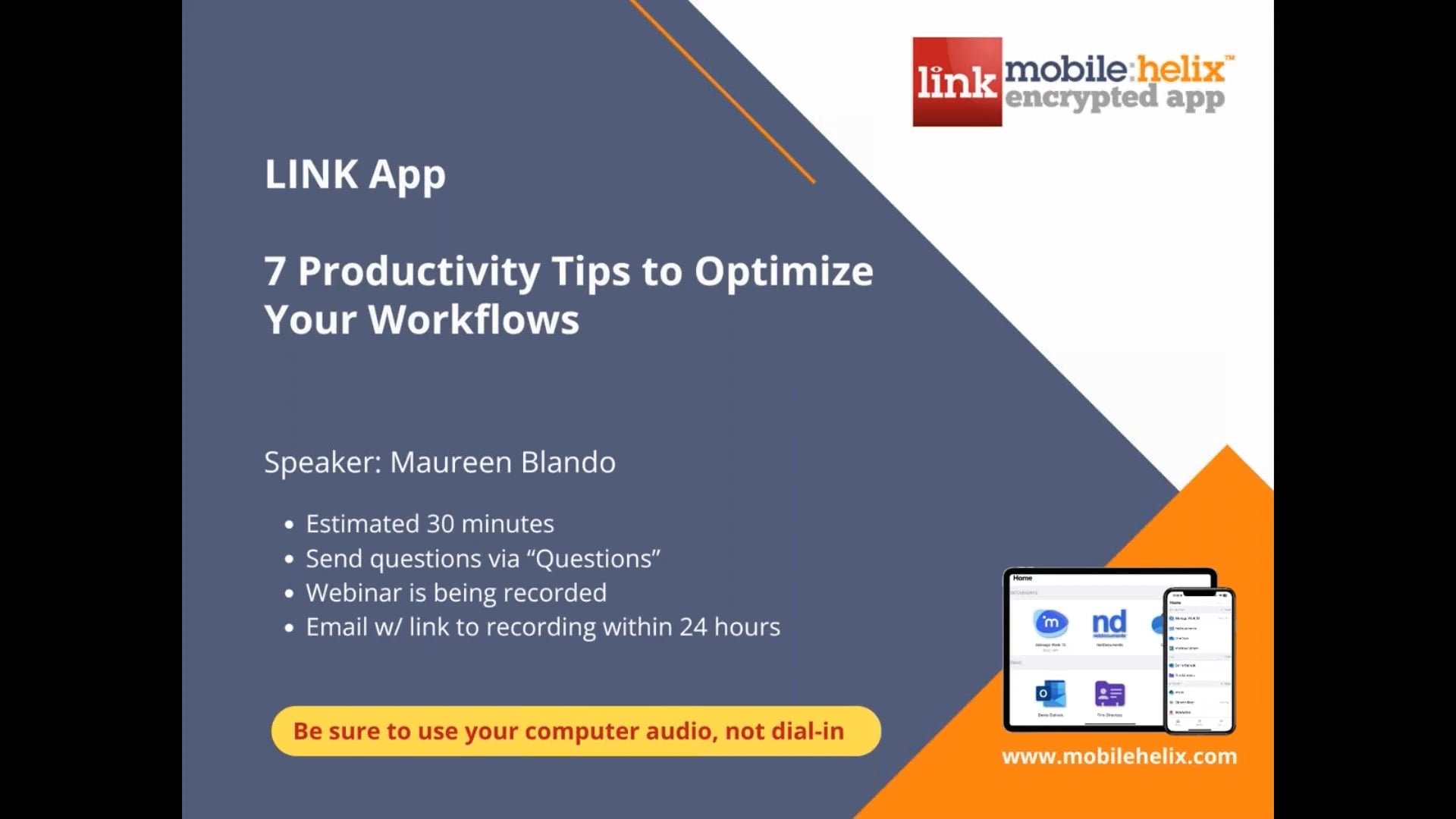 LINK App - iManage® How-to Videos & Tips - Webinar: 7 Productivity Tips to Optimize Your ...