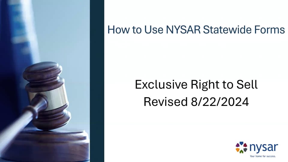 NYSAR Statewide Forms: Exclusive Right To Sell UPDATED
