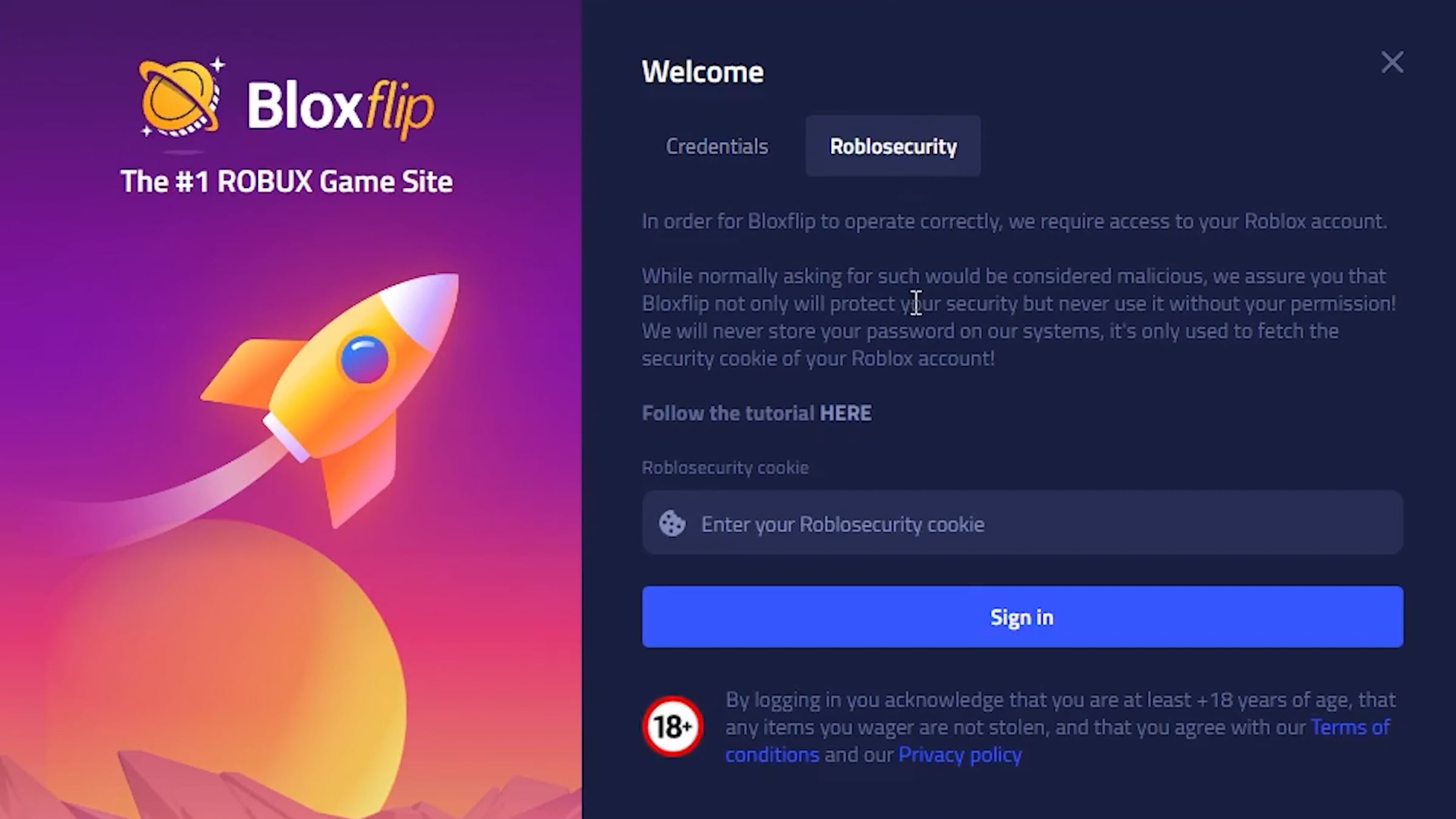 Logging into Bloxflip. Roblosecurity.