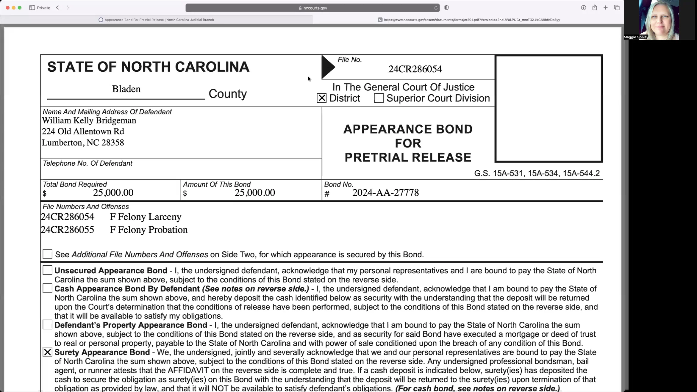 How to complete an appearance bond 090224