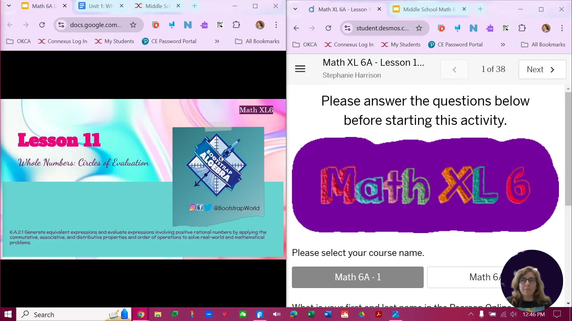 Math XL 6A Lesson 11 Whole Numbers: Circles of Evaluation